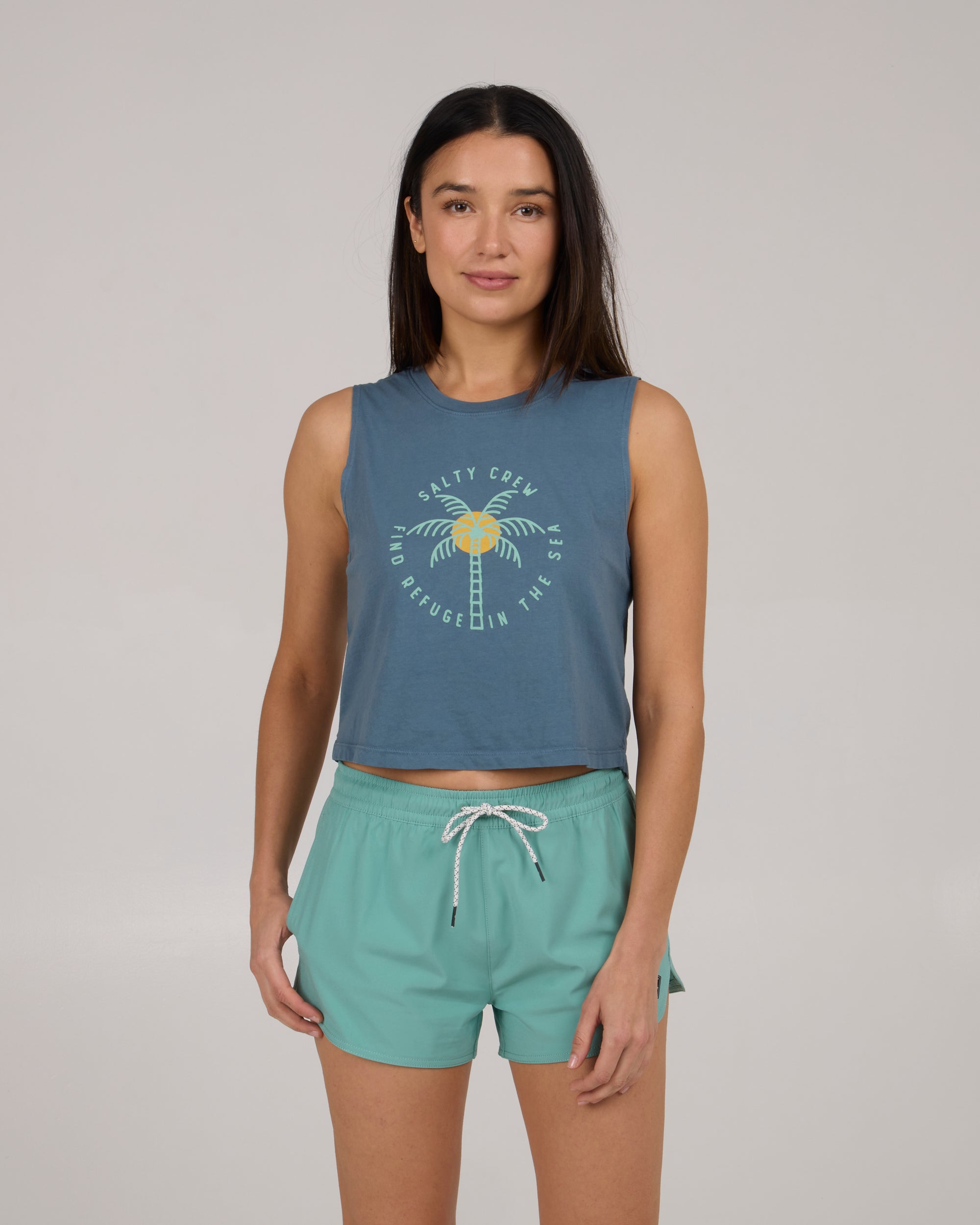 Queen Palm Cropped Tank - Fin Blue | Salty Crew